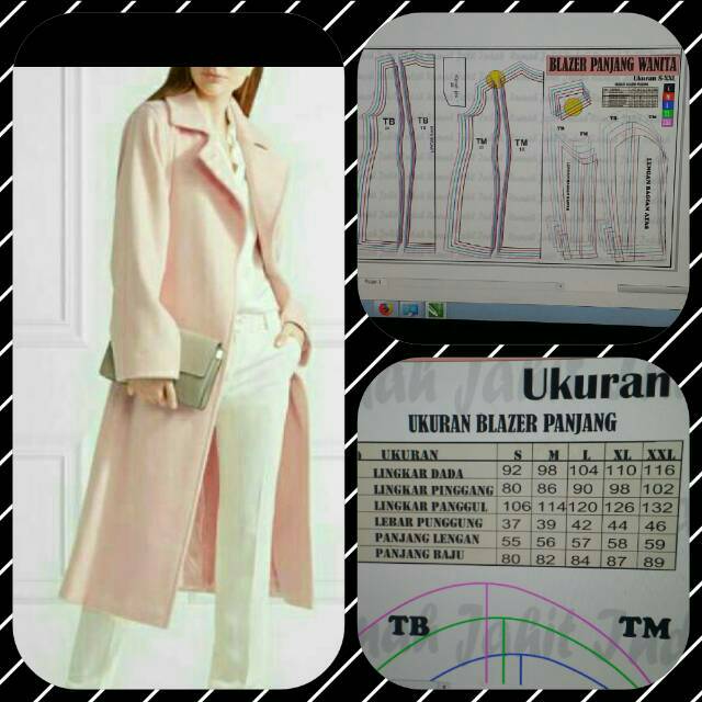 Jual Pola Baju Pola Jahit Pola Jiplak Blazer Panjang Ukuran S Xxl