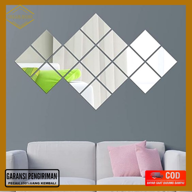 Kaca Tempel Dinding (CERMIN ASLI UKURAN 8X8CM) hiasan dinding dekorasi ...