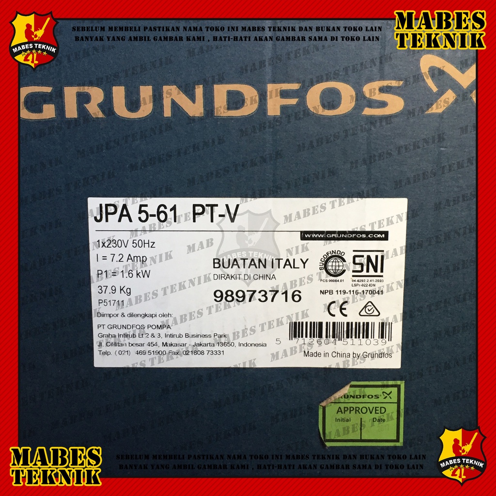 Jual GRUNDFOS JPA 5-61 - POMPA AIR SUMUR DANGKAL JET PUMP JPA4 ORIGINAL - ORIGINAL GRUND FOS ...