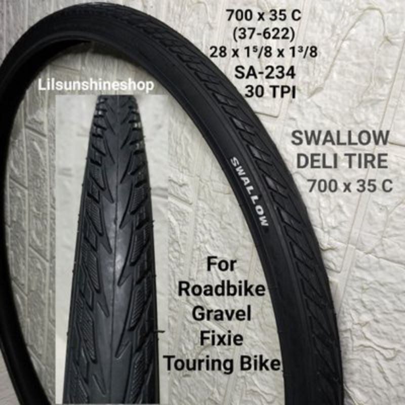 Jual Ban Luar 700 x 35C Swallow Deli Tire 700x35C SA-234 Black 30TPI Gravel Roadbike Fixie ...