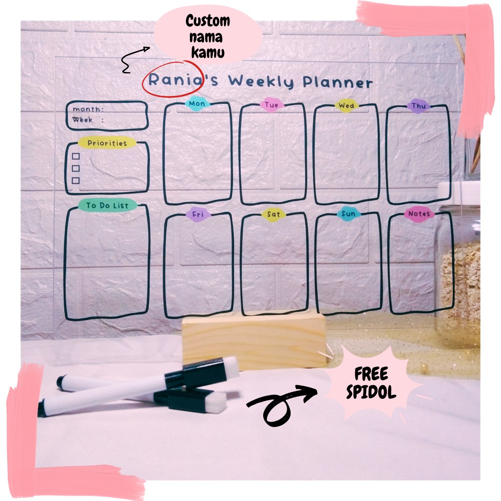A3 Acrylic Weekly Planner Custom/ To Do List / Monthly Planner / Weekly ...
