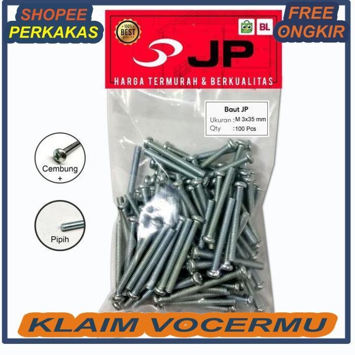 Jual Baut Jp M 3 X 35 Mm - Sekrup Skrup Baut Jp 3X35 Isi 100 Pcs Bos Juragan Perkakas Indonesia ...