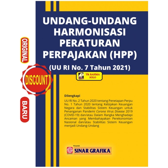 Jual UU HARMONISASI PERATURAN PERPAJAKAN (UU RI NO. 7 TAHUN 2021) SINAR ... Jual UU HARMONISASI PERATURAN PERPAJAKAN (UU RI NO. 7 TAHUN 2021) SINAR ...