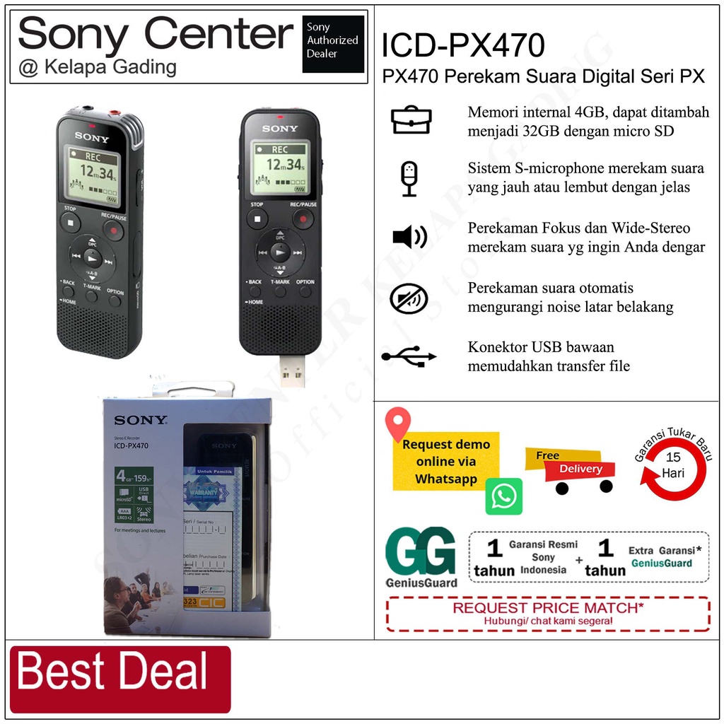 Jual SONY ICD-PX470 Perekam Suara Digital Seri PX / Sony Voice Recorder ...