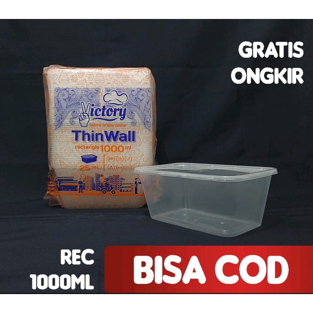 Jual Thinwall Kotak 1000ml 25 Victory Persegi Panjang Plastik Rec