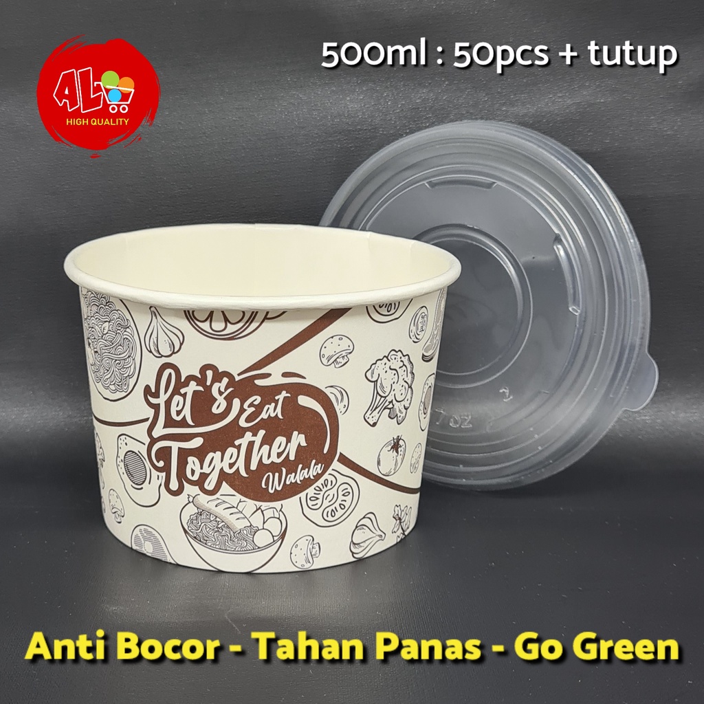 Jual Paper Bowl Motif 500ml Mangkok kertas isi 50pcs +ttp foodgrade ...