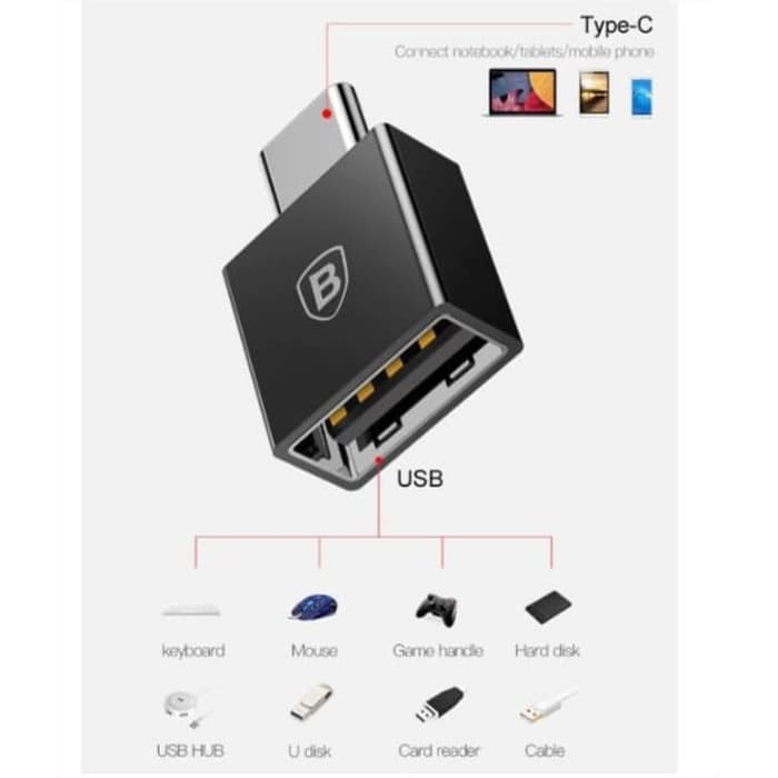 Jual BASEUS OTG ADAPTER CONVERTER USB FEMALE TO TYPE C MALE 2.4A CATJQ ...