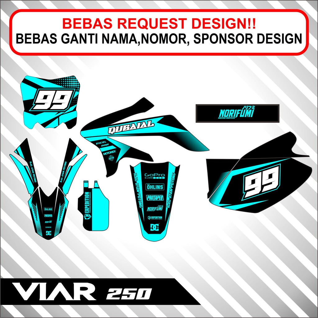 Jual Decal Viar Cross-X 250 motif simple biru tosca free design costum ...