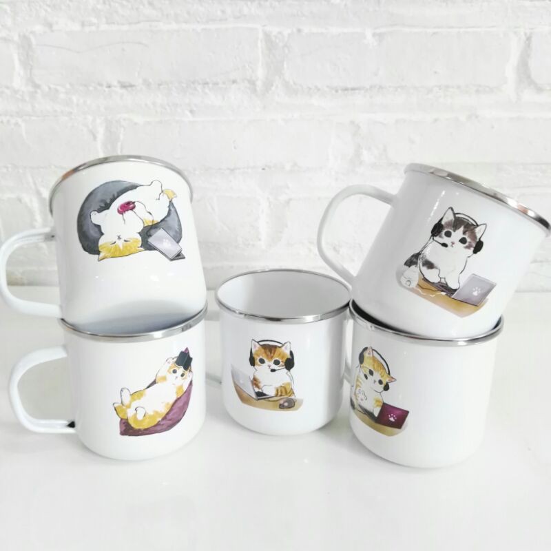 Jual Gelas Mug Enamel gambar kucing cat series lucu | Shopee Indonesia