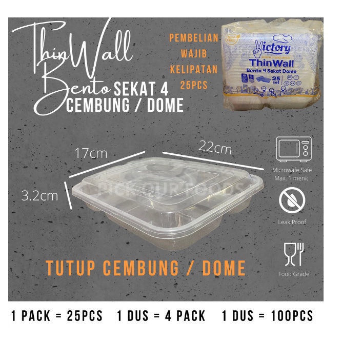 Jual THINWALL BENTO SEKAT 4 CEMBUNG (DOME) 25 pcs ( 1 pack ) | THINWALL ...