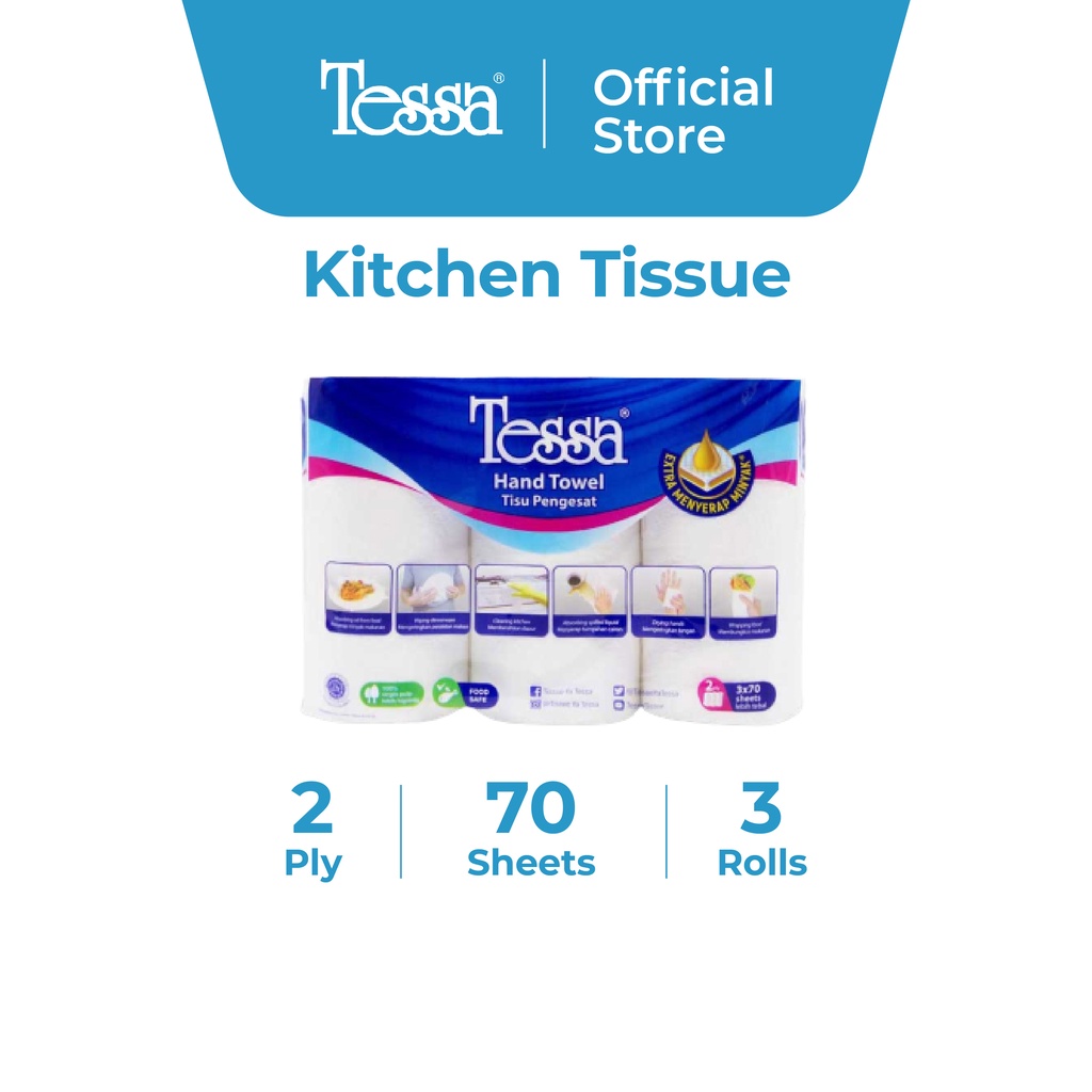 Jual Tessa Towel Roll Tissue 3 Rolls (70 sheets x 2ply) | Shopee Indonesia