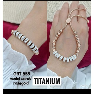 Jual Gelang Serut Rose Gold Titanium full diamond cewek wanita cewe ...
