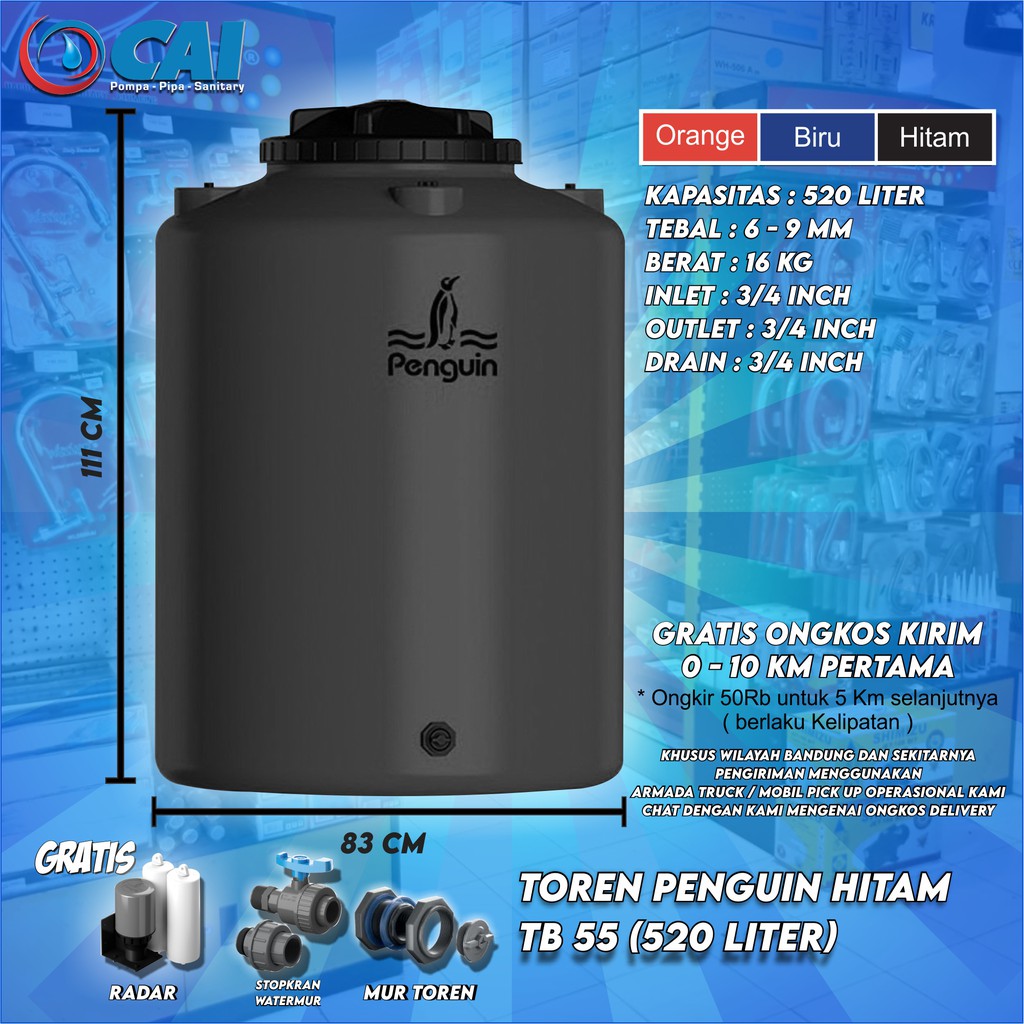 Jual TOREN TANGKI AIR - PENGUIN - TB55 - 520 LITER - HITAM | Shopee Indonesia