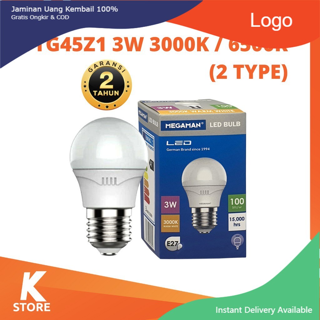 Jual Lampu A-Bulb YTG45Z1 3W Megamen LED Bulb 3W Megaman - 3000K / 6500K (2 TYPE) | Shopee Indonesia