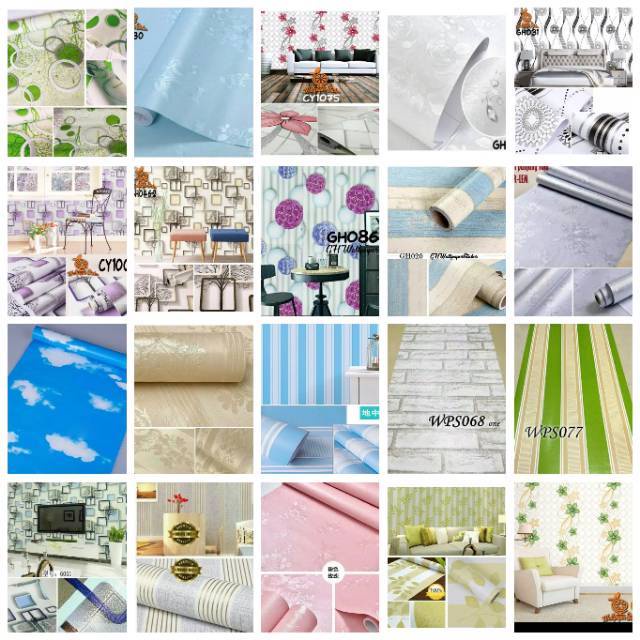 Jual Wallpaper Dinding Stiker Motif Salur Biru / Salur Hijau / bunga shaby/ Motif Batik UKURAN ...