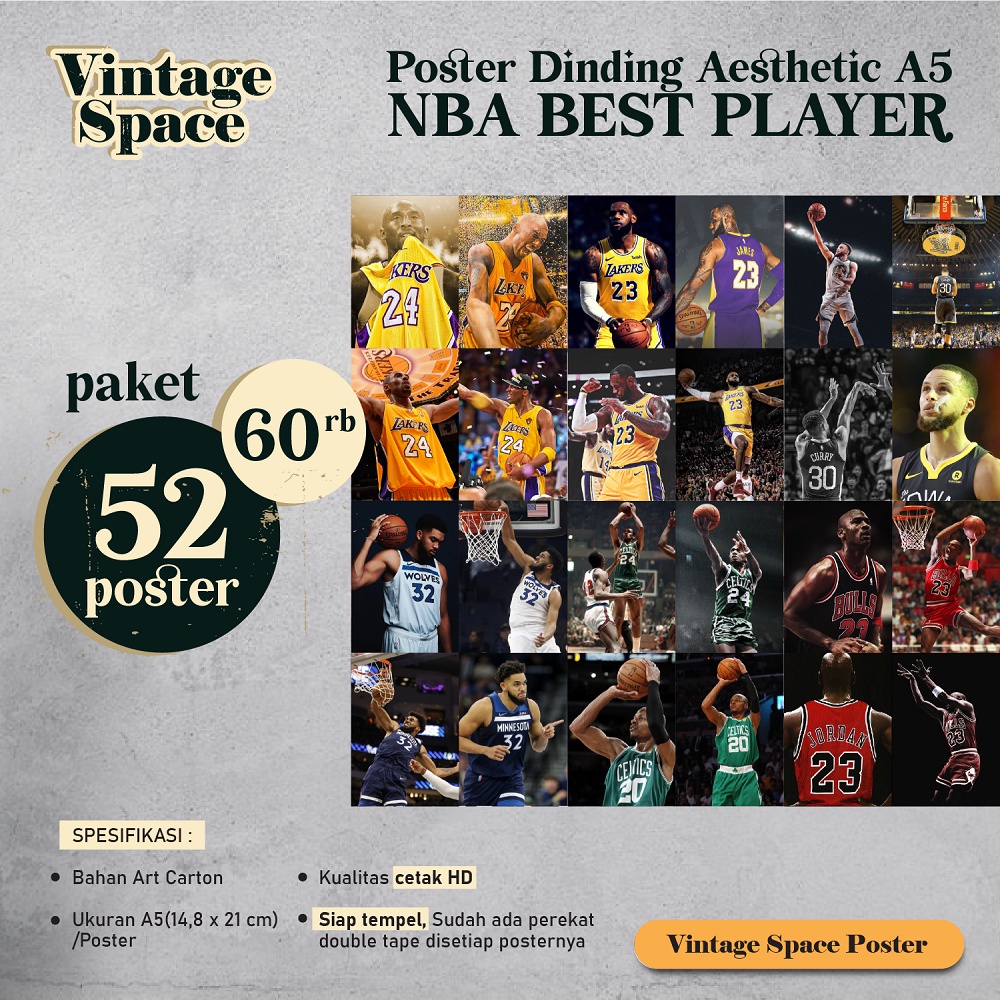 Jual Poster aesthetic A5 Paket 52 pc NBA player/ poster basket / basket ...