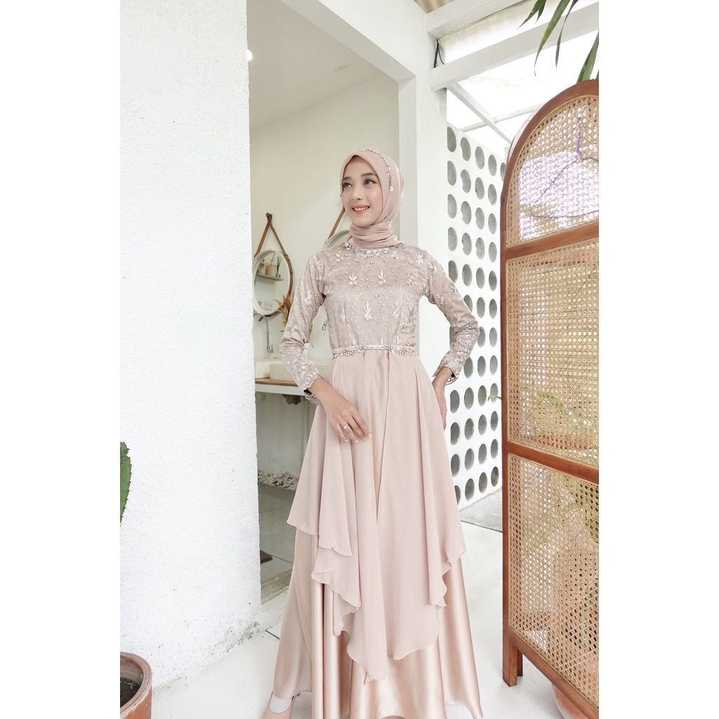 Jual ORI BERLABEL Lesya Maxi Dress Gaun Pesta / Gamis Kondangan Acara Resmi Dengan Kombinasi ...