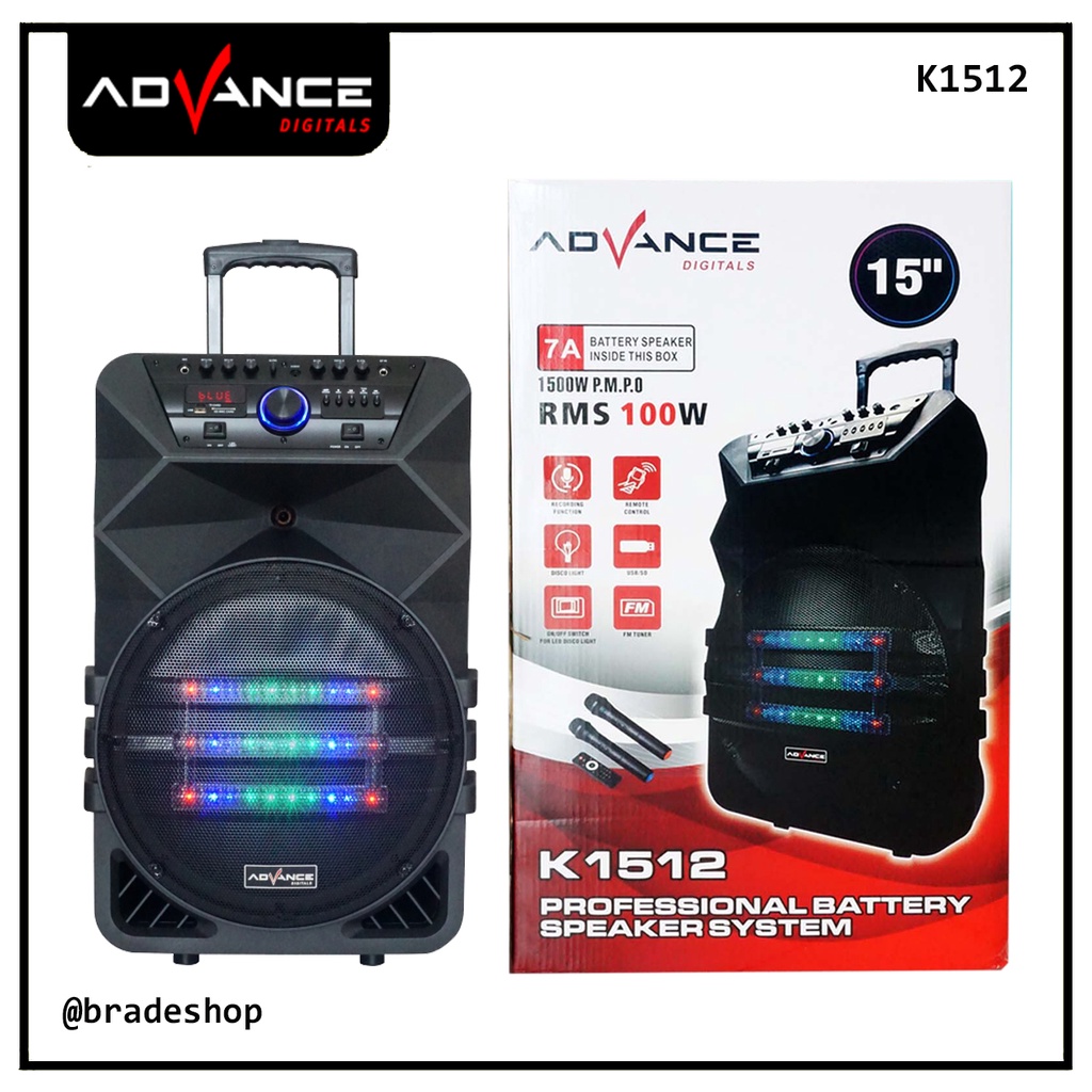 Jual Speaker Bluetooth Advance K1512 15 Inch + 2 Pc Microphone Wireless RMS 100 W | Shopee Indonesia