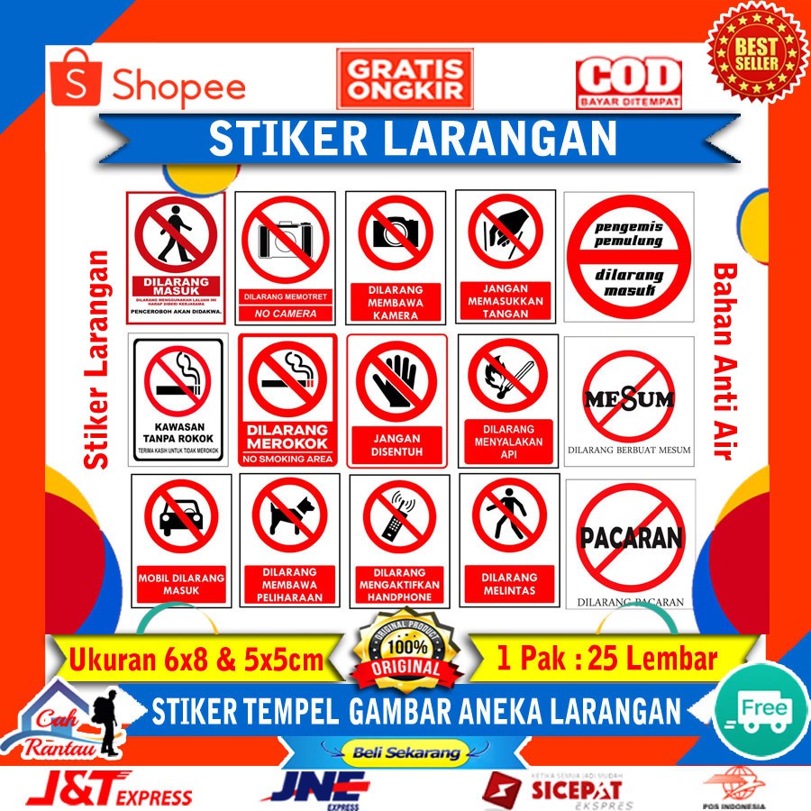 Jual Stiker Dekorasi Tempel Dinding Tanda Informasi Peringatan Larangan ...