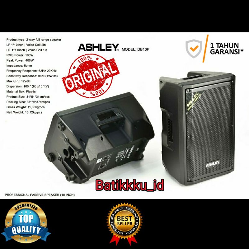 Jual SPEAKER PASIF ASHLEY DB10P DB 10 P DB 10P ORIGINAL 10 INCH ...