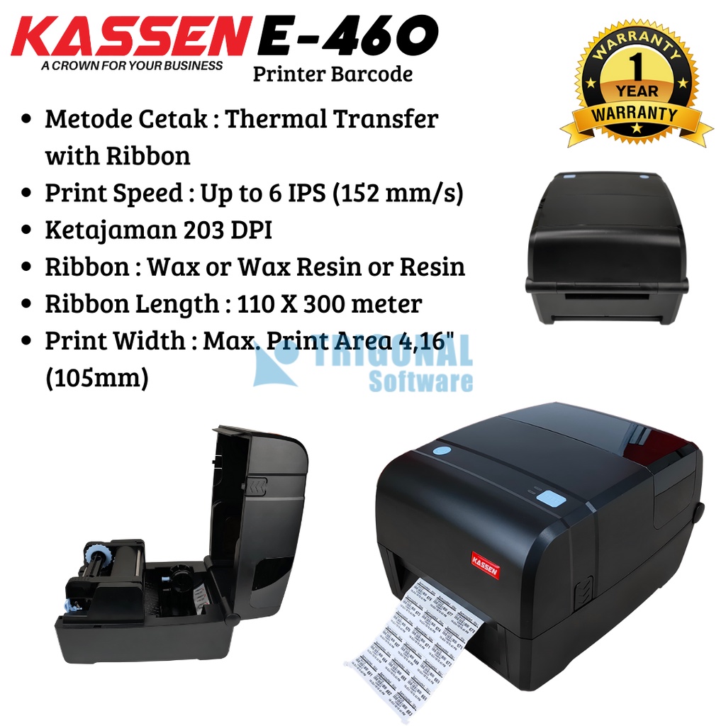 Jual Printer Barcode KASSEN E-460 / E460 Direct Thermal Transfer Cetak Resi | Shopee Indonesia