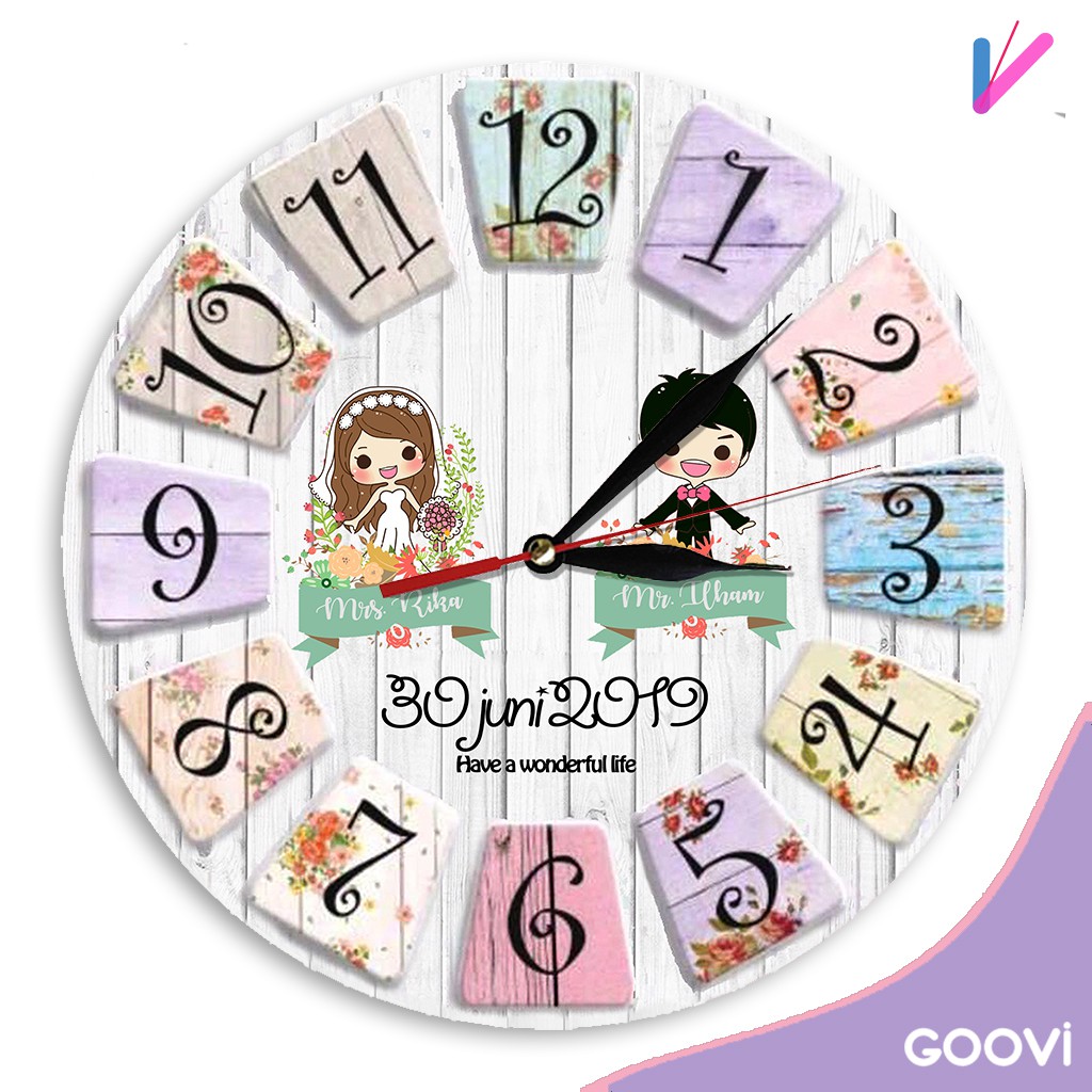 (KWA) Jam Dinding Unik Pernikahan Kayu Puzzle Bisa custom nama free ...