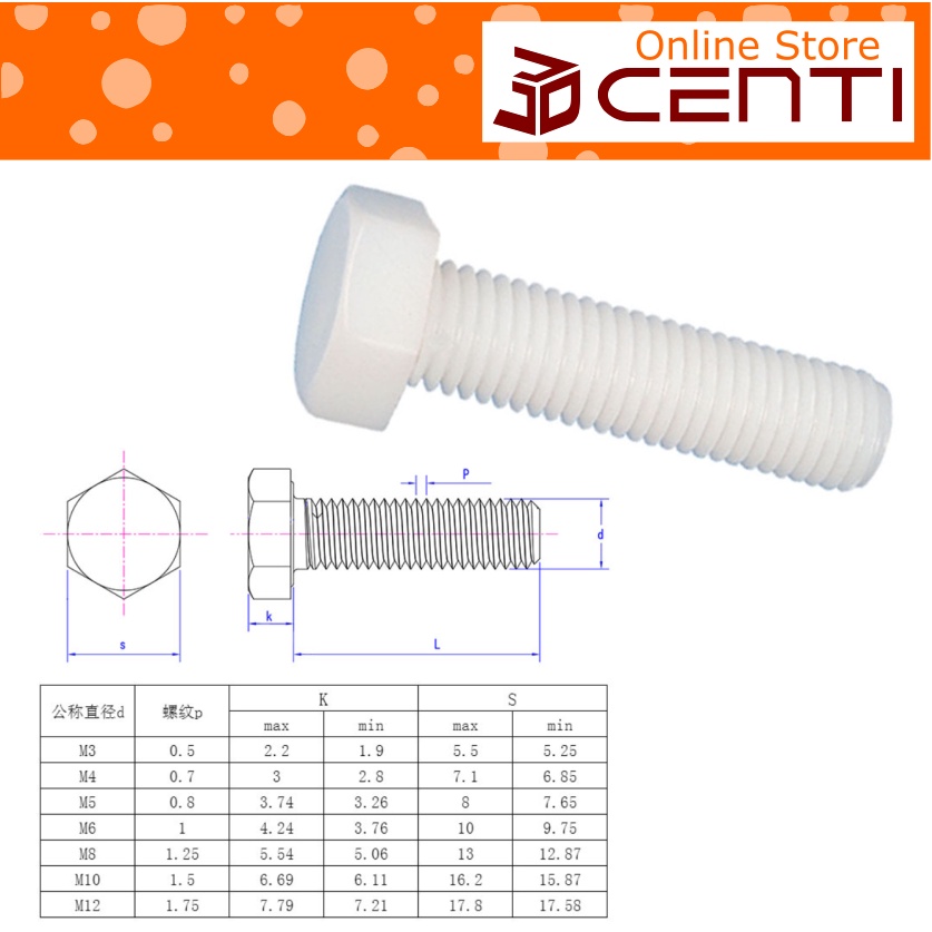 Jual Baut Nylon Hex Bolt Screw M3 M4 M5 3mm 4mm 5mm panjang 8mm 10mm 15mm 20mm 25mm 30mm 35mm ...