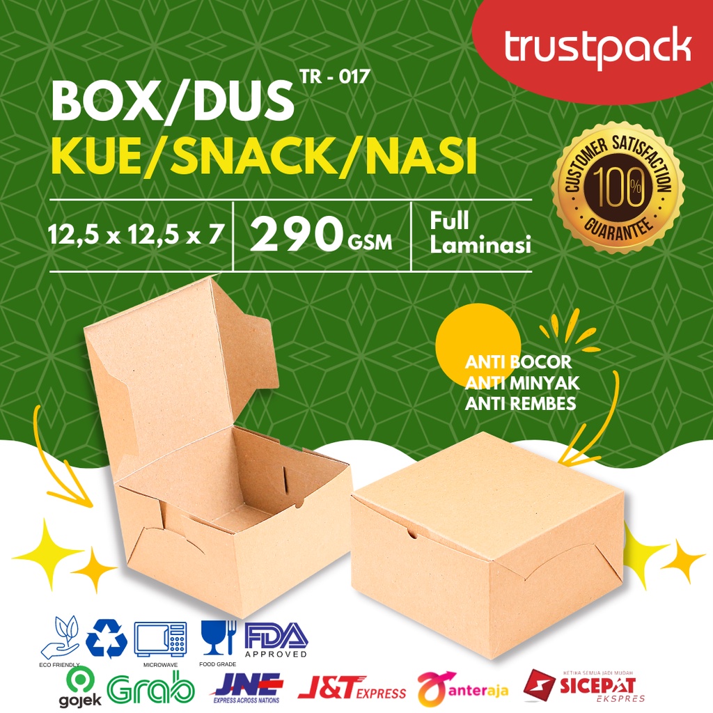 Jual KOTAK KUE/DUS/DOS/SNACK BOX/NASI 12,5x12,5x7cm KRAFT 290 gsm ...