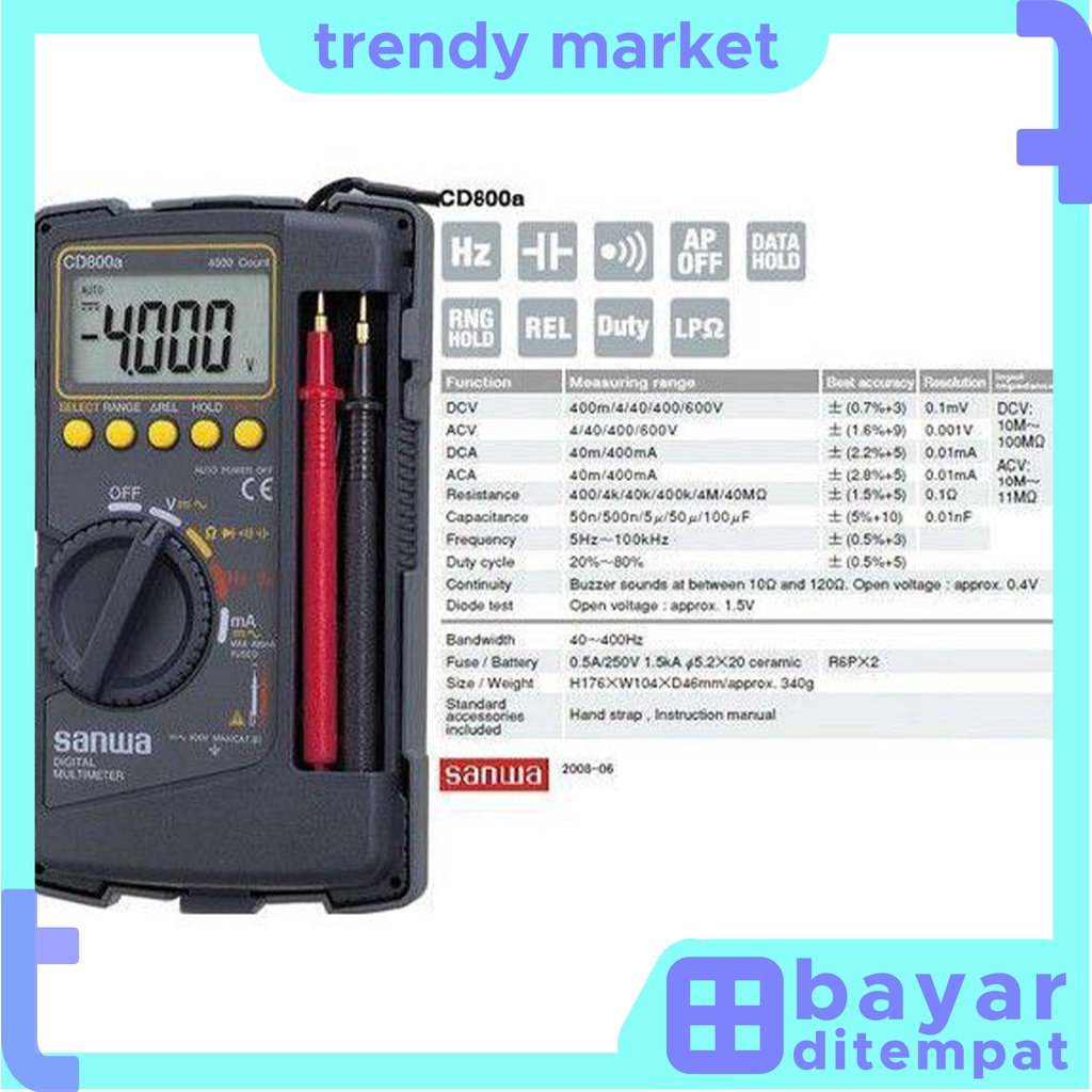 Jual Multitester Sanwa CD800A - Multimeter CD800a - Multi Tester ...