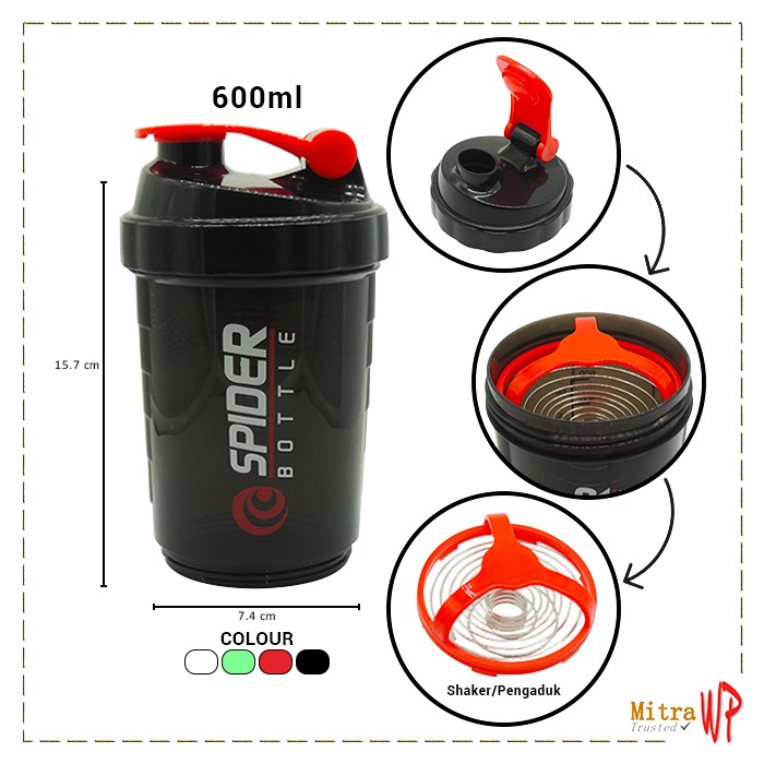 Jual Botol Minum Shaker Spider Bottle Shaker 600ml B66 | Shopee Indonesia