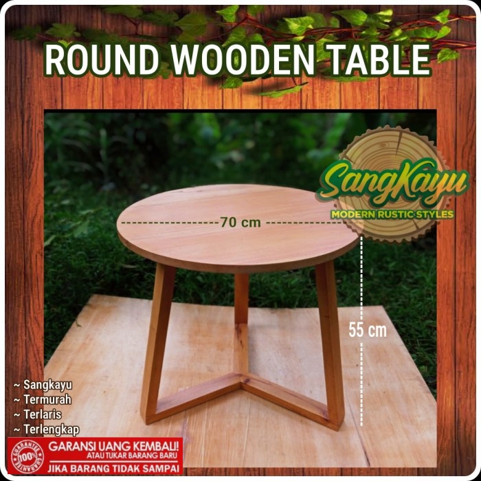 Jual Meja kayu bulat 70 cm round Wooden table meja kopi side table kayu ...