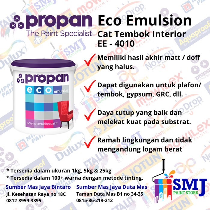 Jual CAT TEMBOK INTERIOR PROPAN ECO EMULSION WARNA TINTING 25KG ...