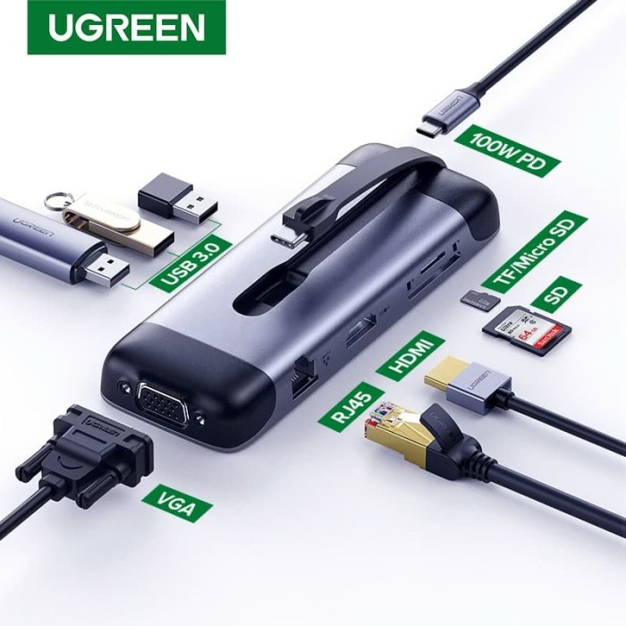 Jual Ugreen 70409 9 in1 USB C Multifunction Adapter Folding Wire Indonesia|Shopee Indonesia
