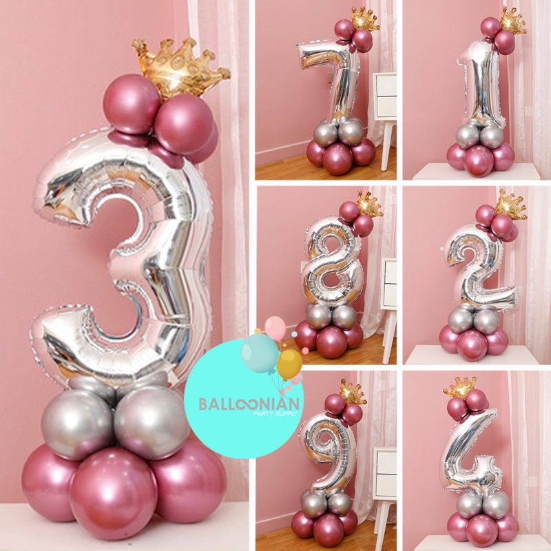 Jual STANDING DIY ANGKA SILVER PINK DEKORASI/DEKORASI ULANG TAHUN/BALON ...
