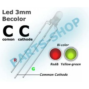 3mm led becolor red green common cathode 2 warna merah Hijau | Shopee ...
