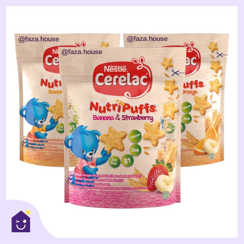 Jual CERELAC NUTRIPUFFS SNACK, 50GR DAN 25GR, RASA BANANA & STRAWBERRY ...