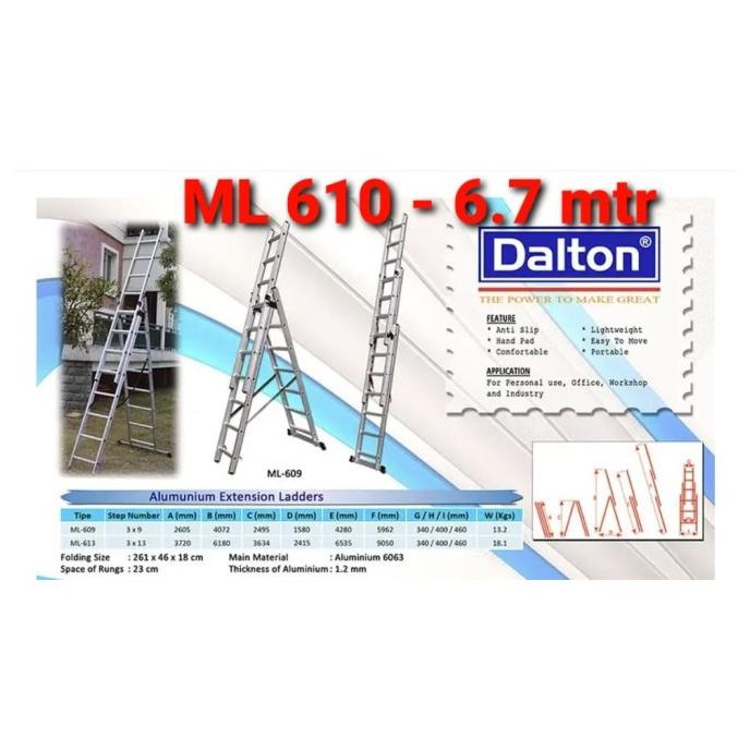 Jual TANGGA LIPAT ALUMUNIUM EXTENSION 6,7METER DALTON ML610 FDD656ES5 ...