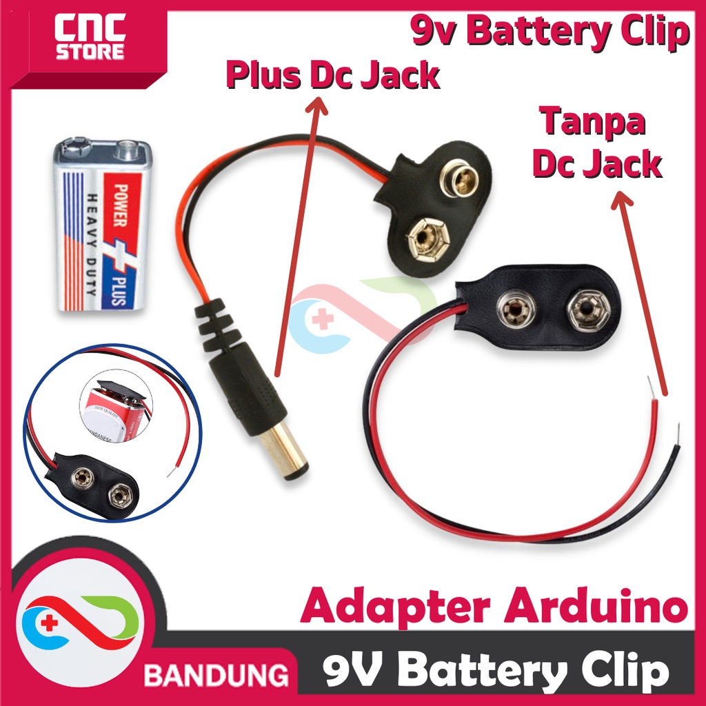 Jual 9V BATTERY BATERAI CLIP ADAPTER WITH DC JACK ARDUINO UNO MEGA ...