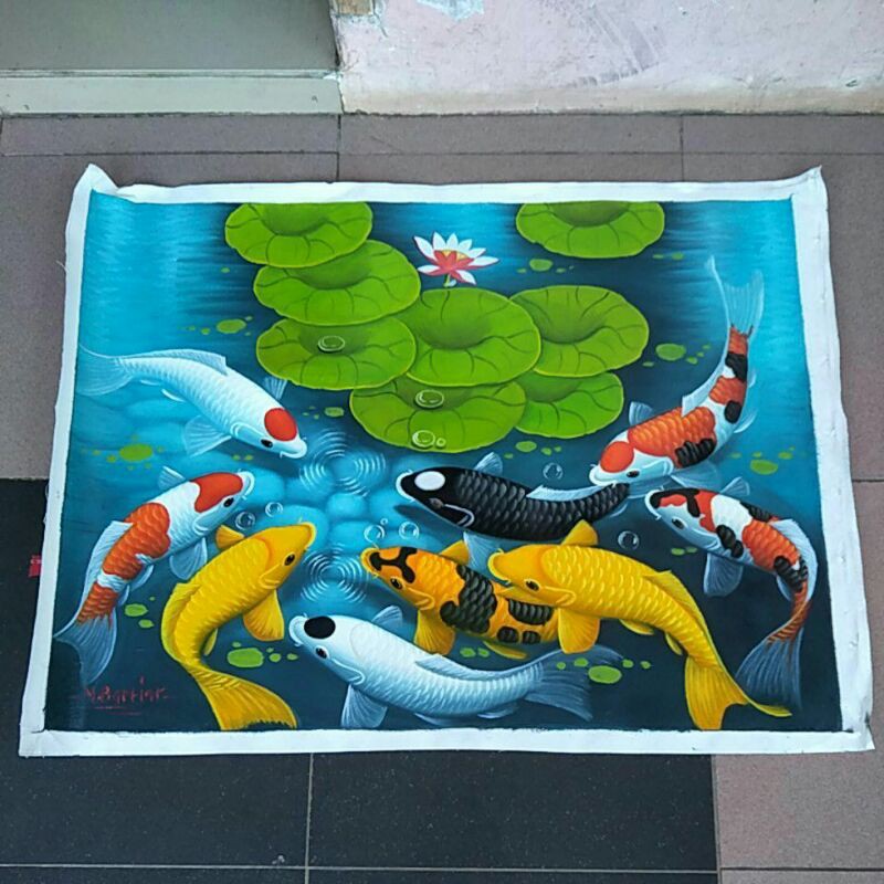 Jual Lukisan Kanvas Ikan Koi Dinding Ruang tamu Canvas Tangan asli ...