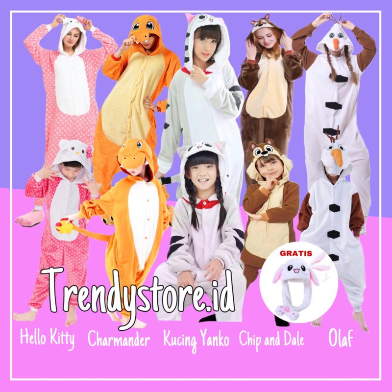 Jual COD ONESIE HELLO KITTY YANKO CAT CHARMANDER CHIP AND DALE OLAF ...