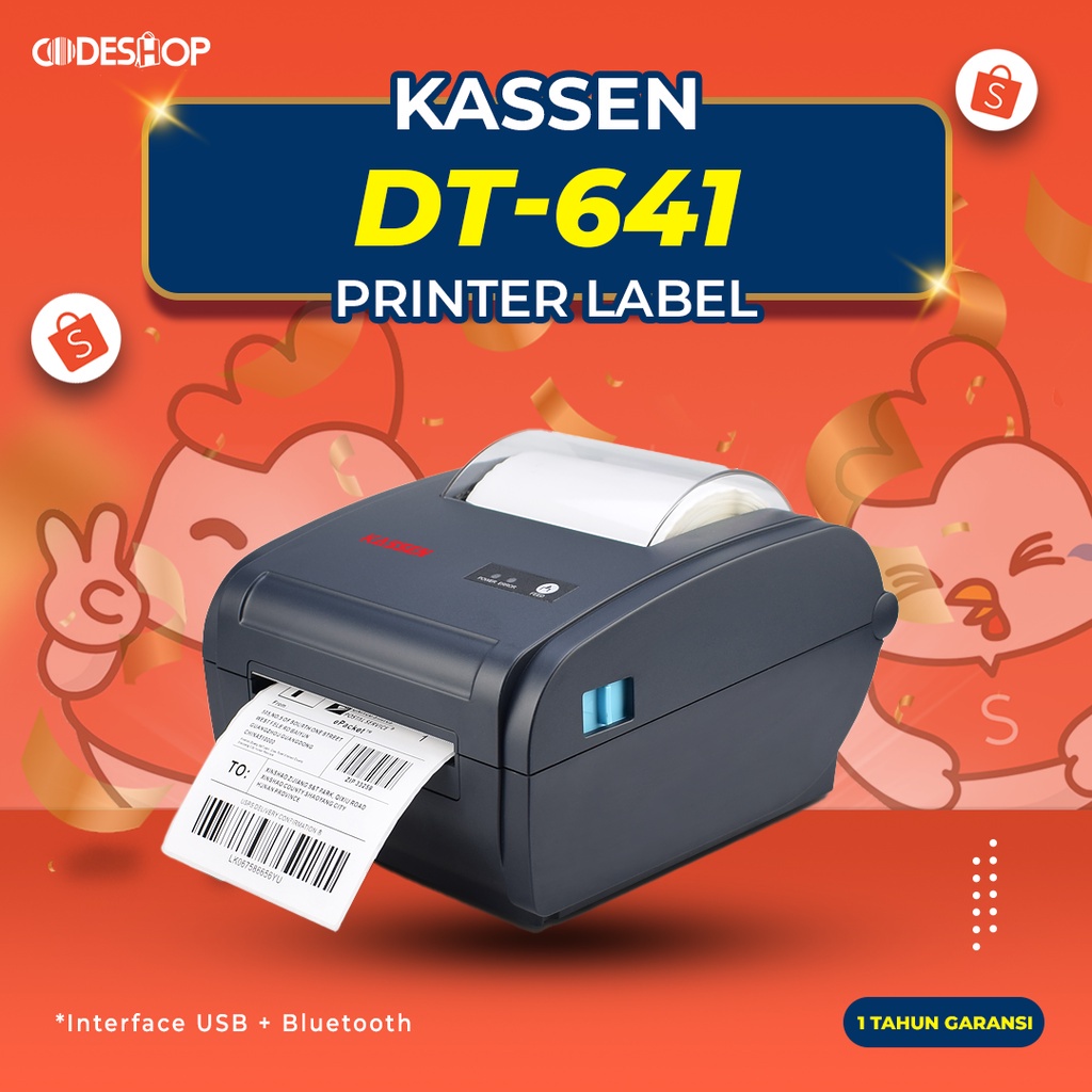 Jual Kassen Printer Barcode Cetak Resi Label Thermal DT641 USB ...