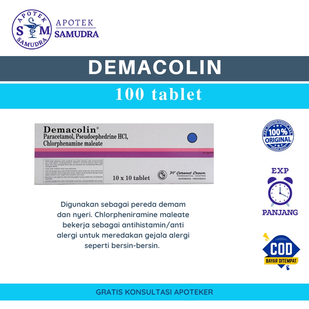 Jual DEMACOLIN Tablet - BOX isi 100 Tablet (Pereda Demam dan Nyeri ...