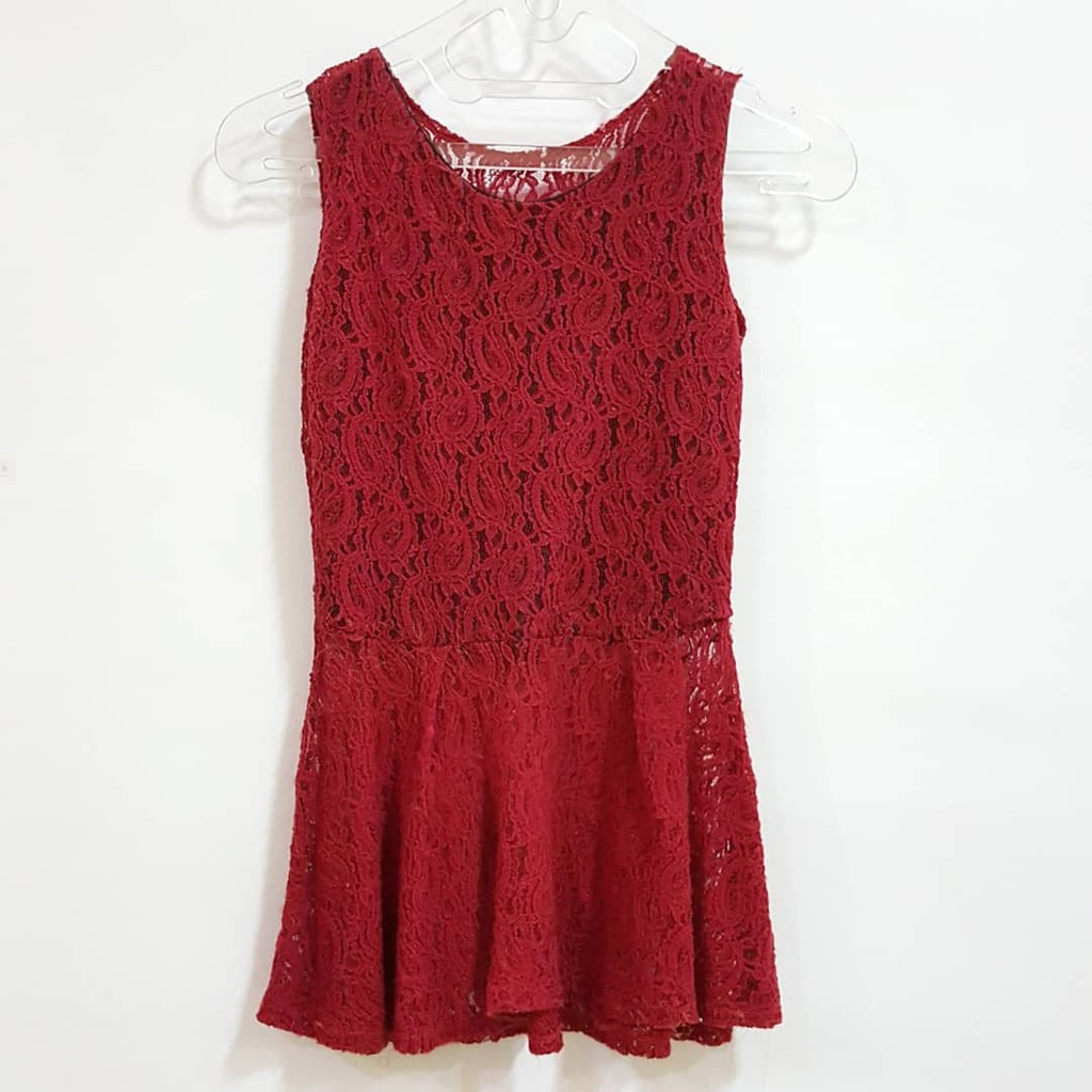 Jual RED LACE PEPLUM TOP BAJU ATASAN MERAH IMLEK CNY BLOUSE TANK BRUKAT ...