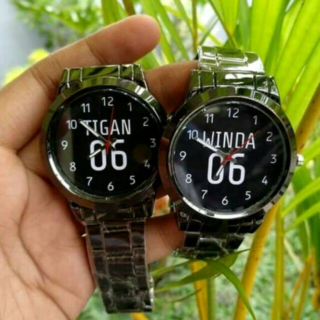 Jual Jam Tangan Couple Rantai Hitam Custom Tulisan Arab | Shopee Indonesia