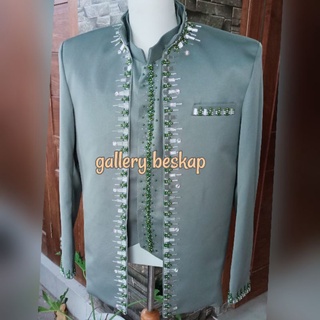 Jual Beskap basofi muslim denim blue semi wool / beskap pengantin sunda ...