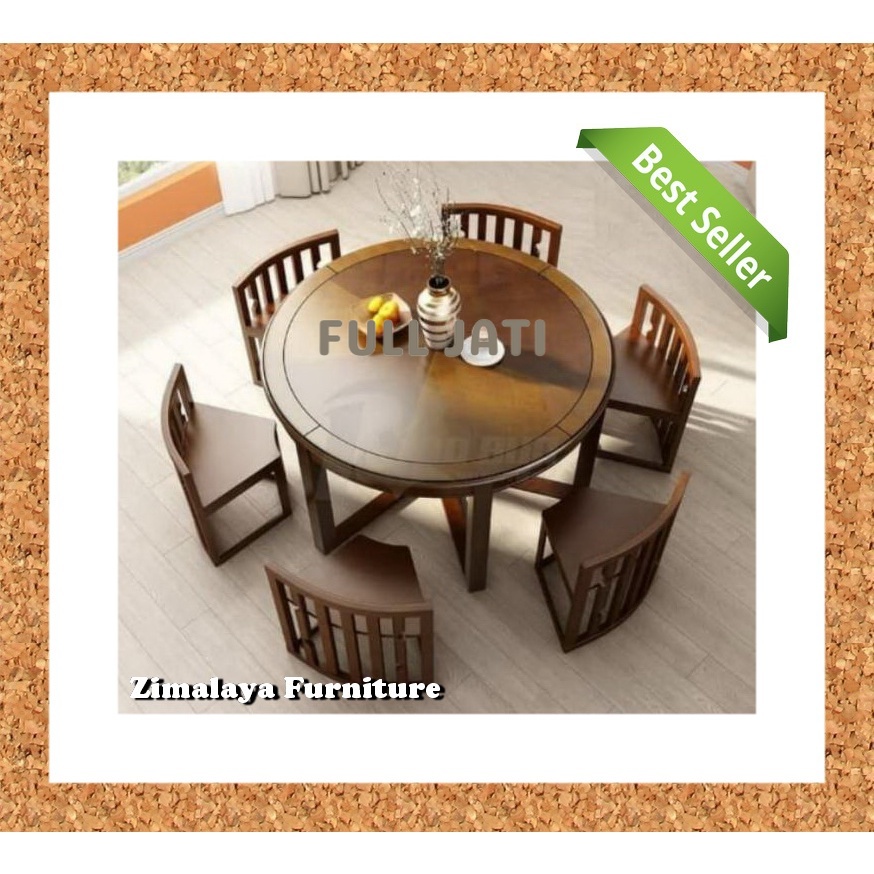 Jual MEJA MAKAN BULAT MINIMALIS JATI MEJA MAKAN CAFE BULAT 6 KURSI FULL ...