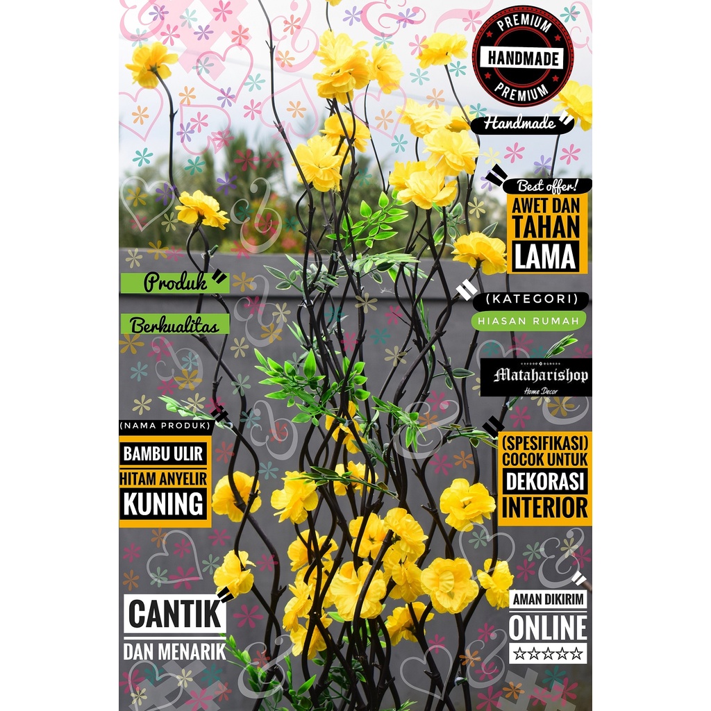 Jual bunga pojok ruang tamu 10 Btg Bambu Ulir Hitam Anyelir Kuning ...