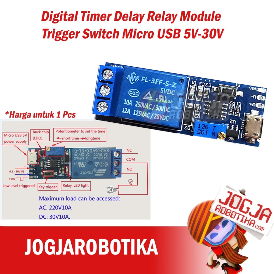 Jual Digital Timer Delay Relay Module Trigger Switch Micro USB 5V-30V ...