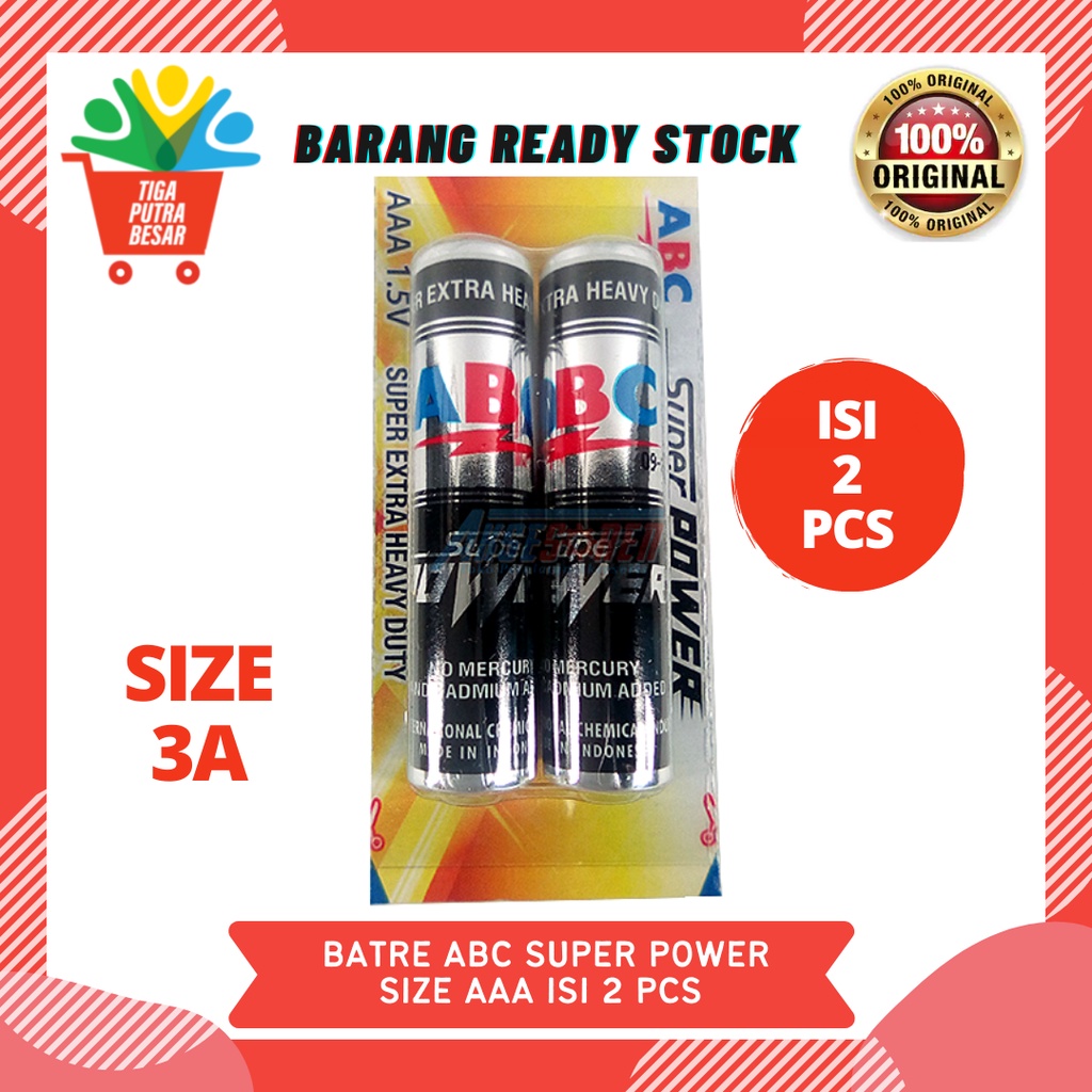 Jual BATERAI ABC SUPER POWER AAA (A3) 1,5V ISI 2 PCS | Shopee Indonesia