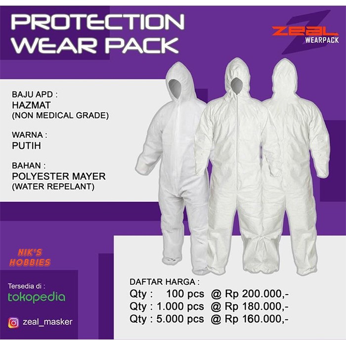 Jual Baju APD Alat Pelindung Diri / Hazmat Suit Putih Zeal Wearpack ...